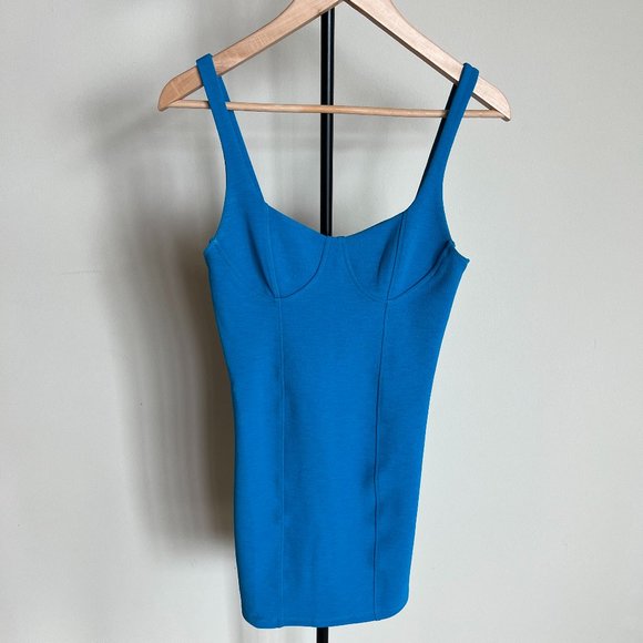 Zara | Dresses | Zara Corset Stitch Mini Bodycon Blue Dress | Poshmark
